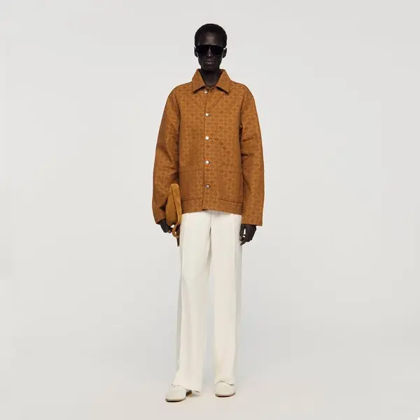 Sandro Square Cross Jacquard Denim Jacket