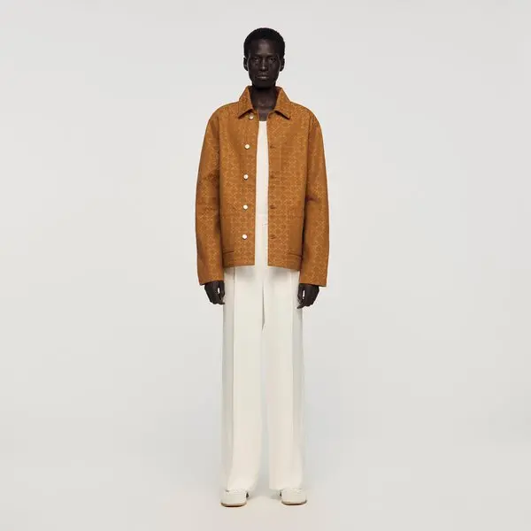 Sandro Square Cross Jacquard Denim Jacket