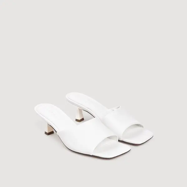 Sandro Smooth Leather Heeled Mules - White