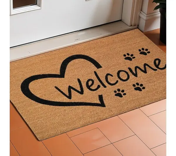 HOMEROOTS 17' X 29' Natural & Black Pawprint Wel Come Door Mat - One-color