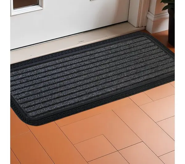 HOMEROOTS 10' X 30' Gray Synthetic Fiber Stripe D Door Mat - One-color