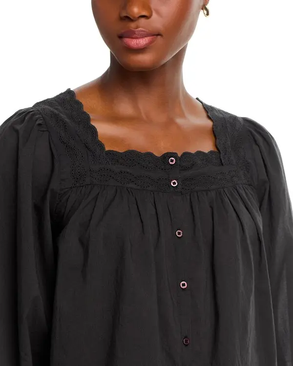 The Great. The Eyelet Button Sleep Top - Black