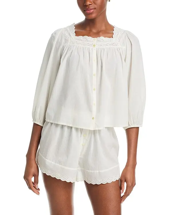 The Great. The Eyelet Button Sleep Top - True White