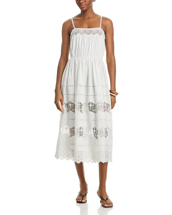 The Great. Rosette Crochet Midi Dress - Cream