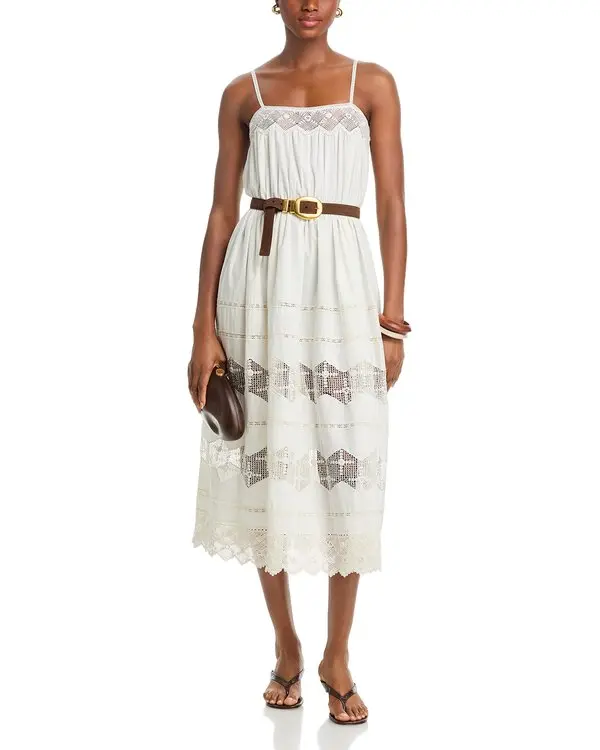 The Great. Rosette Crochet Midi Dress - Cream