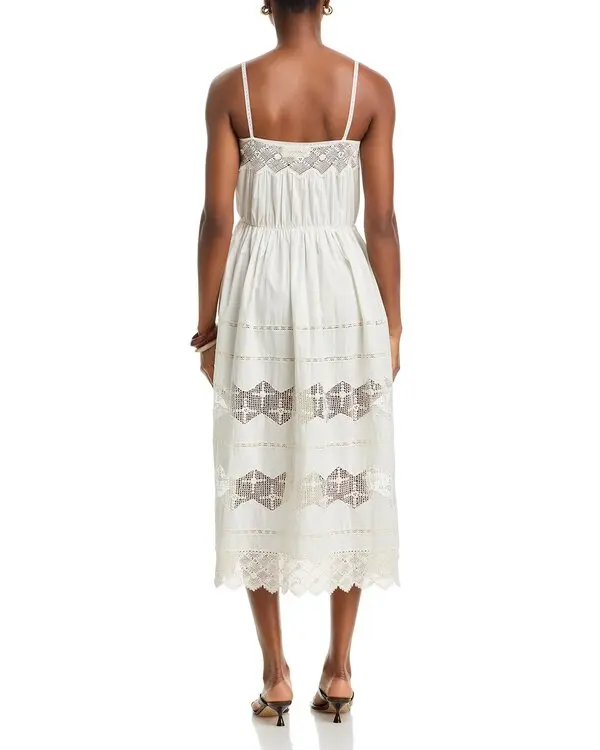 The Great. Rosette Crochet Midi Dress - Cream