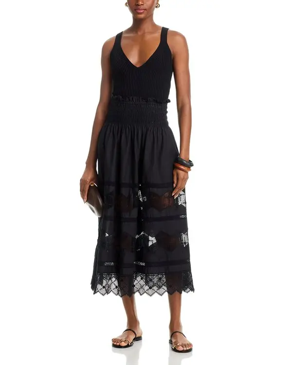 The Great. Rosette Crochet Midi Skirt - Black