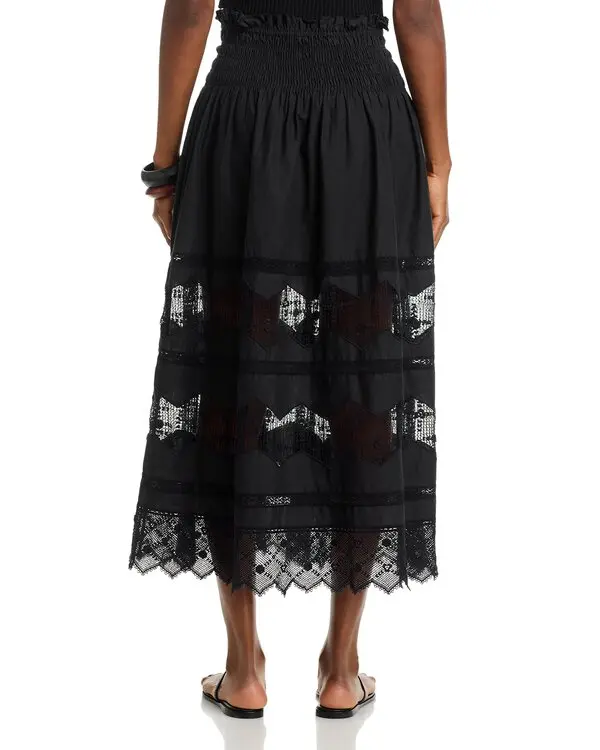 The Great. Rosette Crochet Midi Skirt - Black