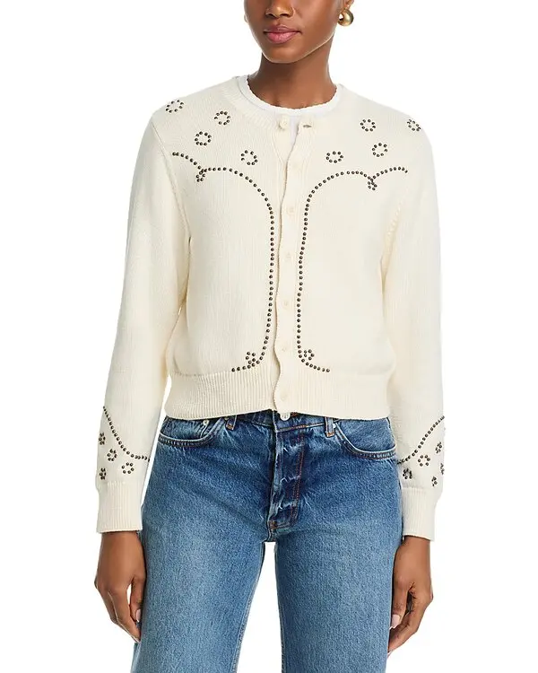 The Great. Studded Cotton Cardigan - Natural