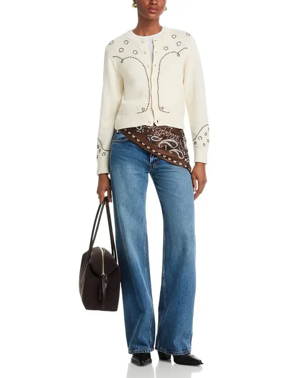 The Great. Studded Cotton Cardigan - Natural