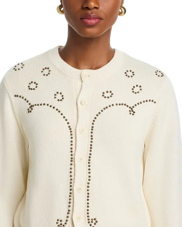 The Great. Studded Cotton Cardigan - Natural