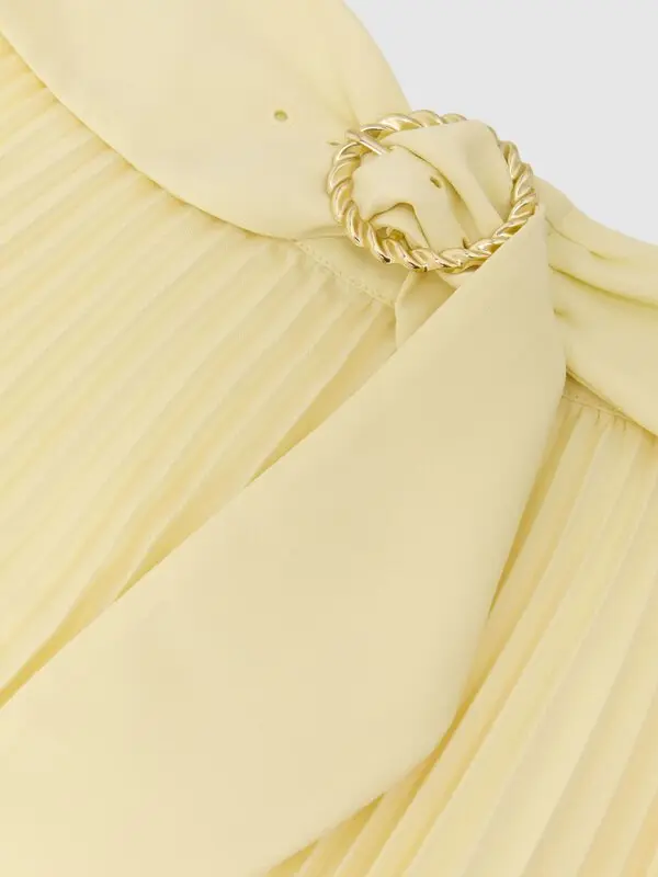 REISS Pleated Belted Midi Skirt - Yellow