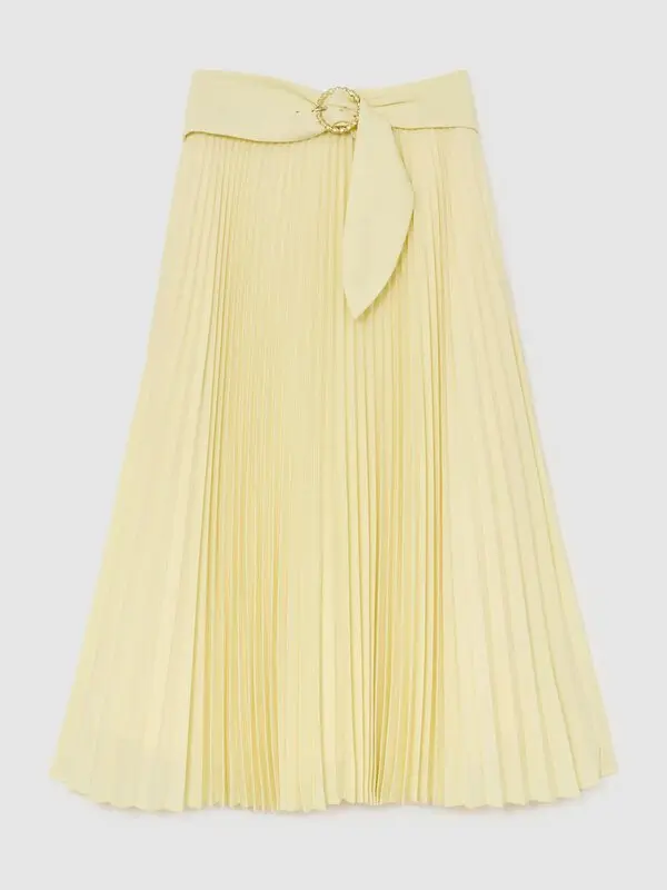 REISS Pleated Belted Midi Skirt - Yellow