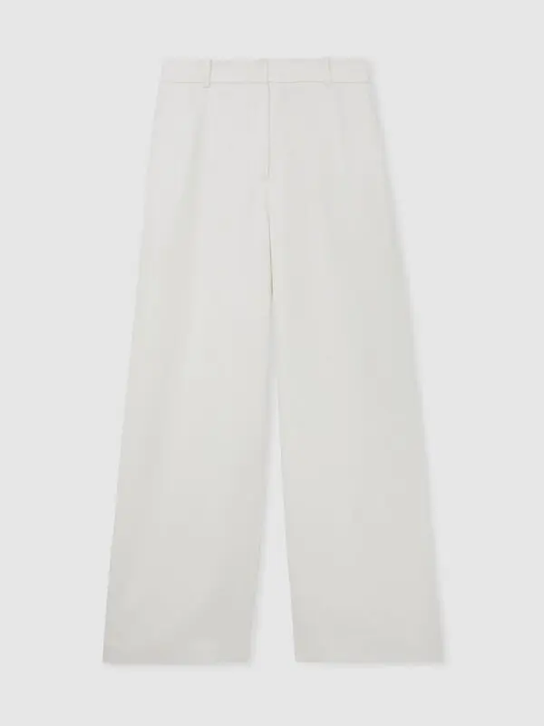 REISS Alyx Linen-blend Wide-leg Trousers - White