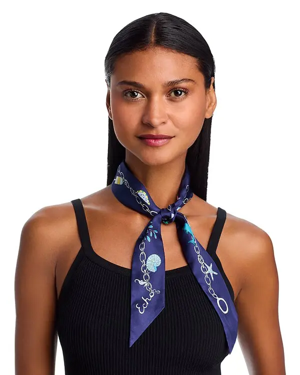 Echo Charmed Silk Ribbon Scarf - Navy