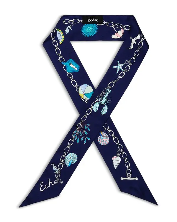 Echo Charmed Silk Ribbon Scarf - Navy