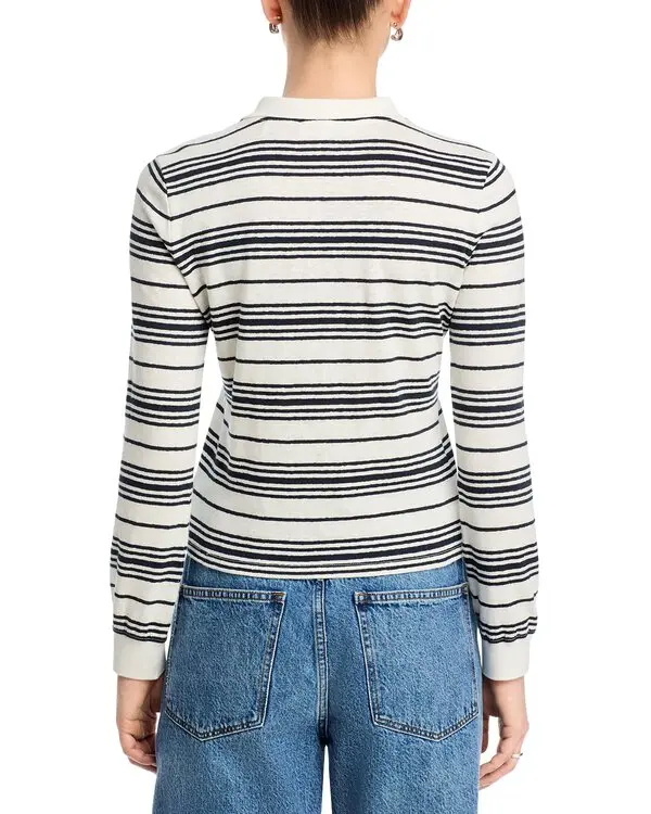 FRAME The Striped Long Sleeve Polo - Cream Multi