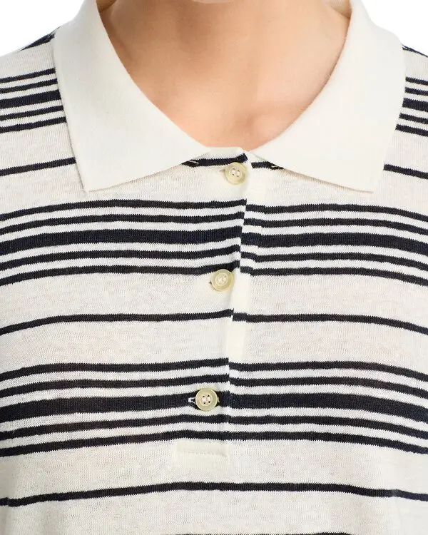 FRAME The Striped Long Sleeve Polo - Cream Multi