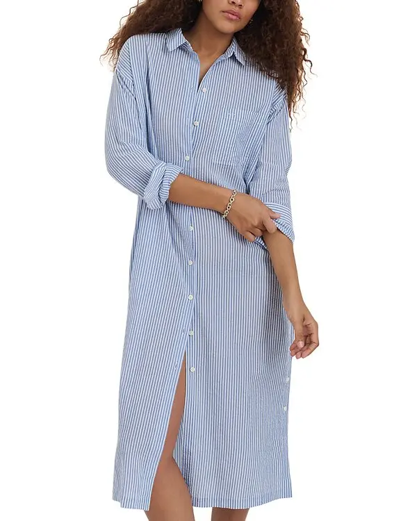 ALEX MILL Kerry Seersucker Shirt Dress - Blue/white