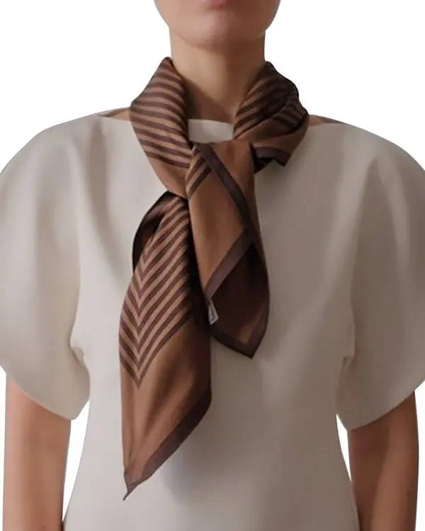 LESCARF Striped Silk Scarf - Mocha Mousse Espresso