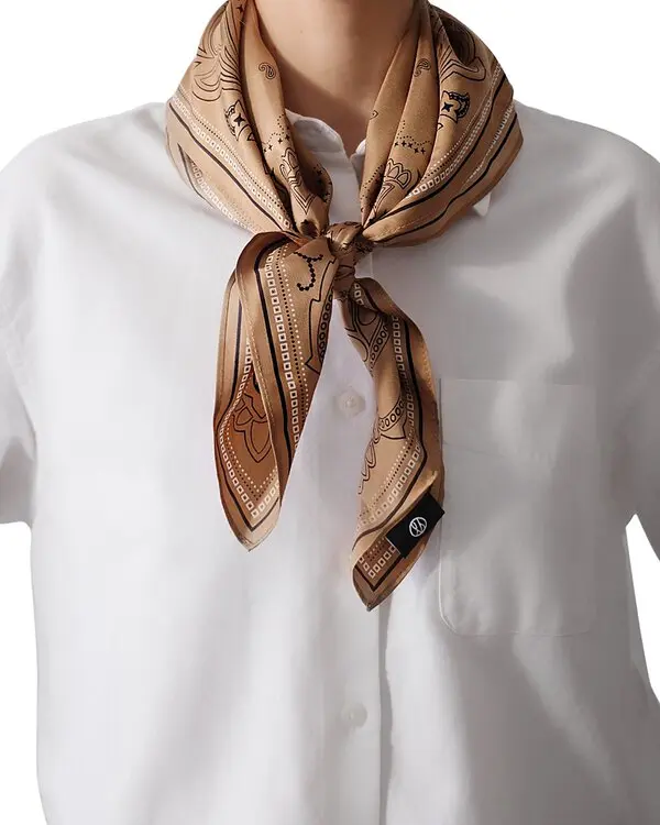 LESCARF Brown Paisley Silk Scarf - Cappuccino