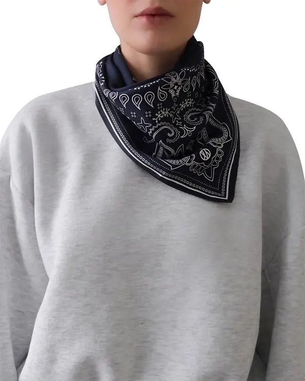 LESCARF Blue Paisley Silk Scarf - Navy