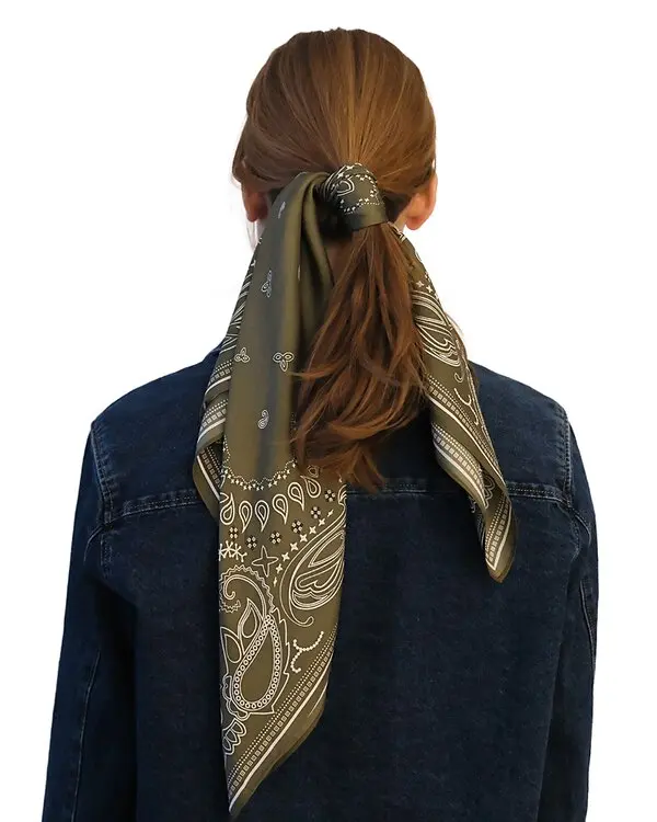 LESCARF Green Paisley Silk Scarf - Olive Green