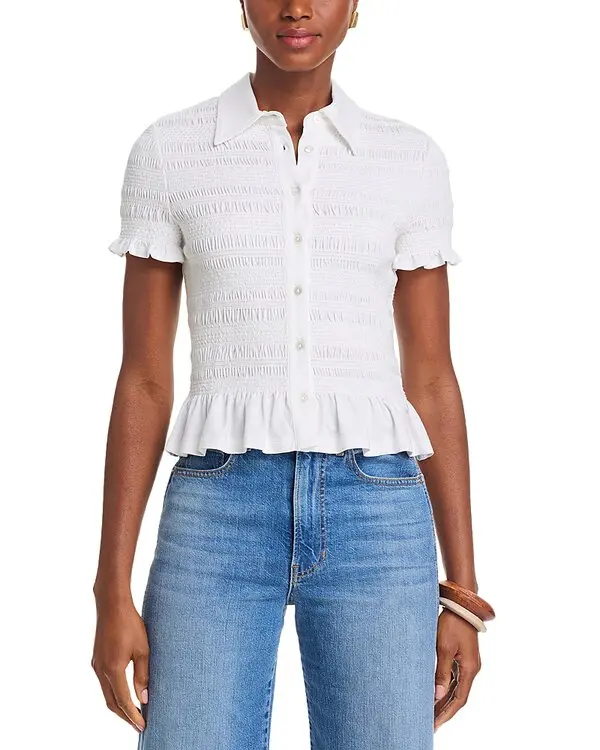 Veronica Beard Ellisandra Smocked Ruffled Blouse