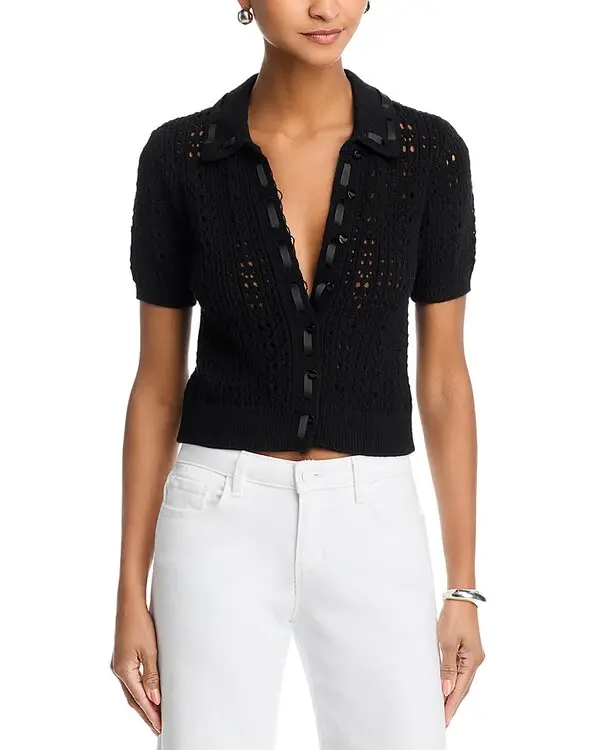L'Agence Ninette Pointelle Cardigan - Black/black