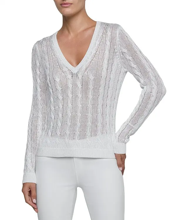L'Agence Preston Cable V-neck Pullover Sweater - White