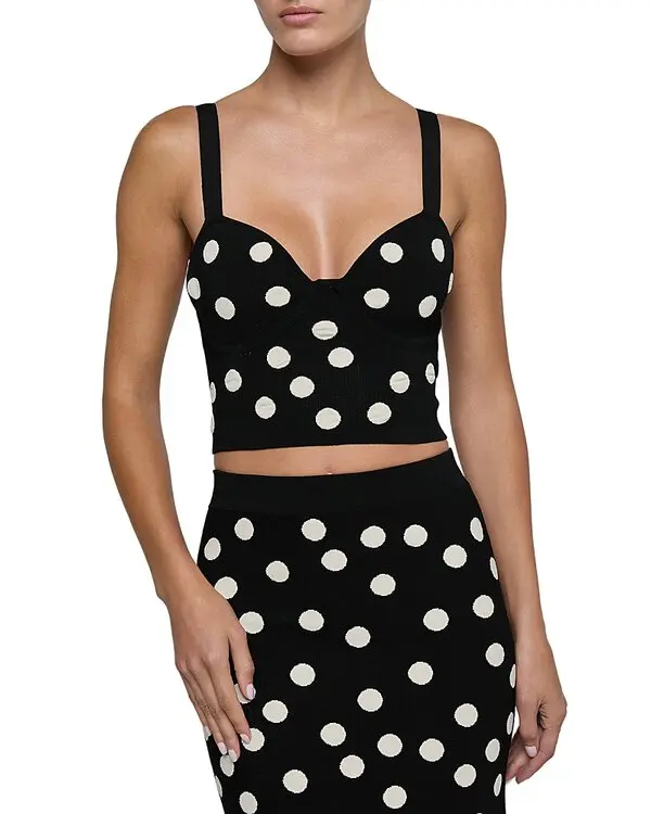L'Agence Tula Polka Dot Knit Bra Top - Black/ecru