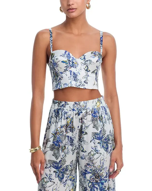 L'Agence Sonya Silk Bralette - Gray Watercolor Butterfly