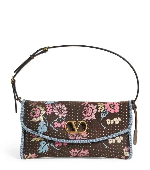 Valentino Garavani Small Embroidered Devain Shoulder Bag - Brown