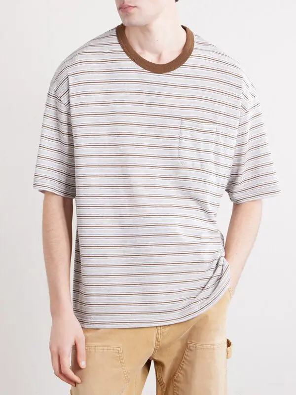 Visvim Striped Wool And Cotton-blend T-shirt - Brown