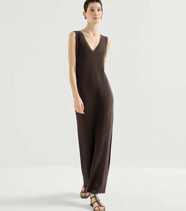 Brunello Cucinelli Cotton Rib-knit Monili Maxi Dress