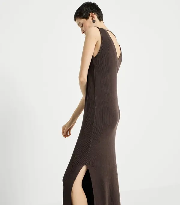 Brunello Cucinelli Cotton Rib-knit Monili Maxi Dress