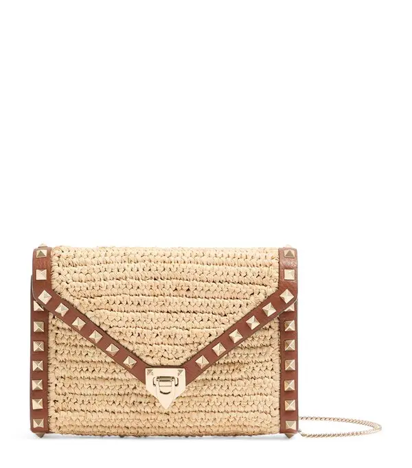 Valentino Garavani Mini Straw Rockstud Cross-body Bag - Pink