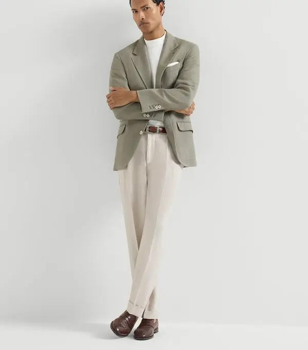 Brunello Cucinelli Linen Pleated Trousers - Beige