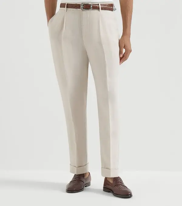 Brunello Cucinelli Linen Pleated Trousers - Beige