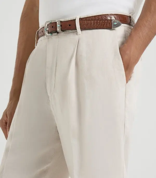 Brunello Cucinelli Linen Pleated Trousers - Beige