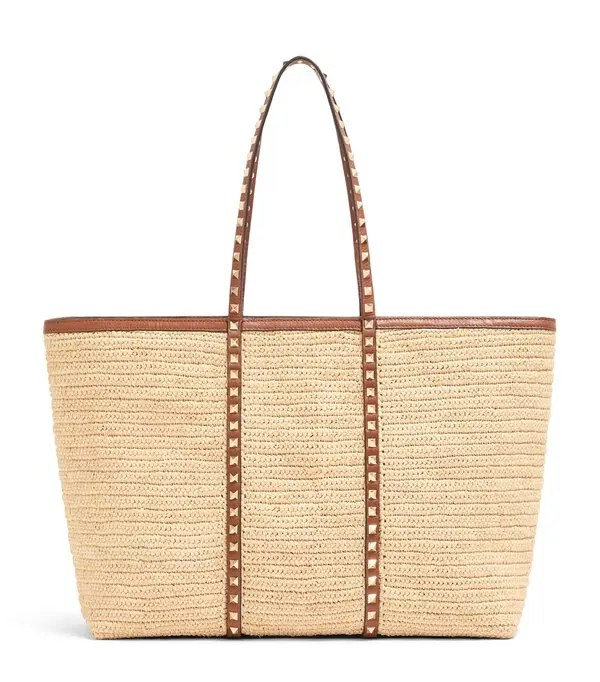 Valentino Garavani Rockstud Straw Tote Bag - Pink