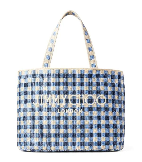 JIMMY CHOO Raffia Gingham Tote Bag - Blue