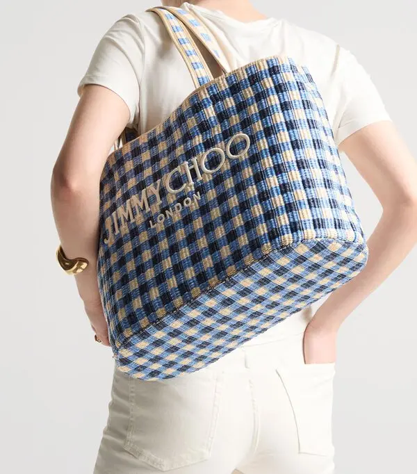 JIMMY CHOO Raffia Gingham Tote Bag
