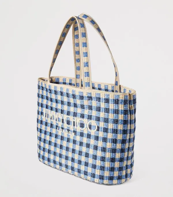 JIMMY CHOO Raffia Gingham Tote Bag