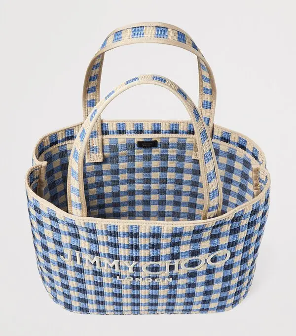 JIMMY CHOO Raffia Gingham Tote Bag