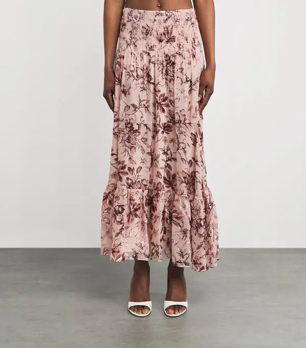 Alice + Olivia Stevie Smocked Floral Maxi Skirt