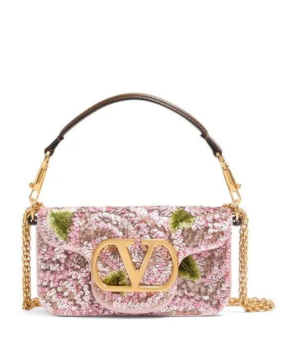 Valentino Garavani Small Embellished Locò Shoulder Bag - Pink