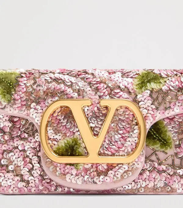 Valentino Garavani Small Embellished Locò Shoulder Bag - Pink