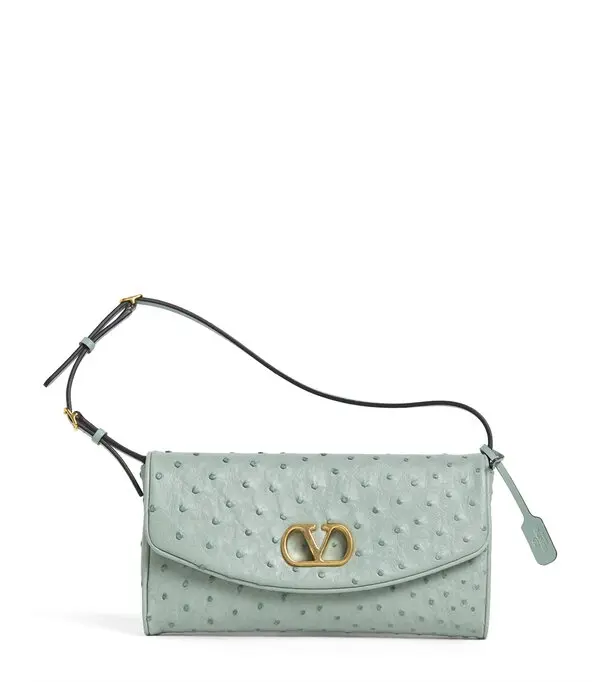 Valentino Garavani Small Ostrich Leather Shoulder Bag - Green