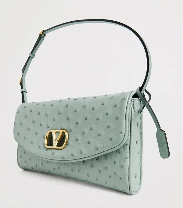 Valentino Garavani Small Ostrich Leather Shoulder Bag - Green